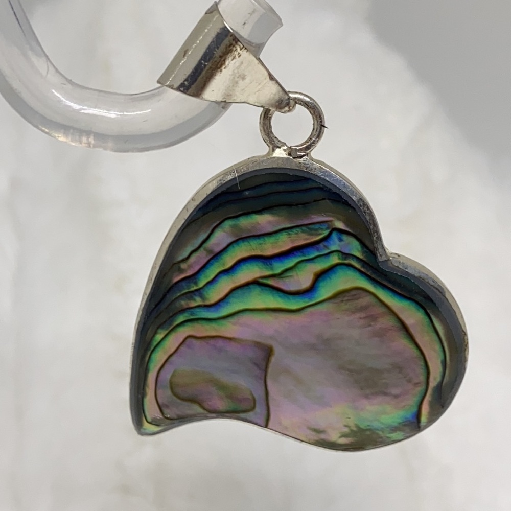 Vintage Alpaca Mexico Abalone Shell Heart Pendant - Gem